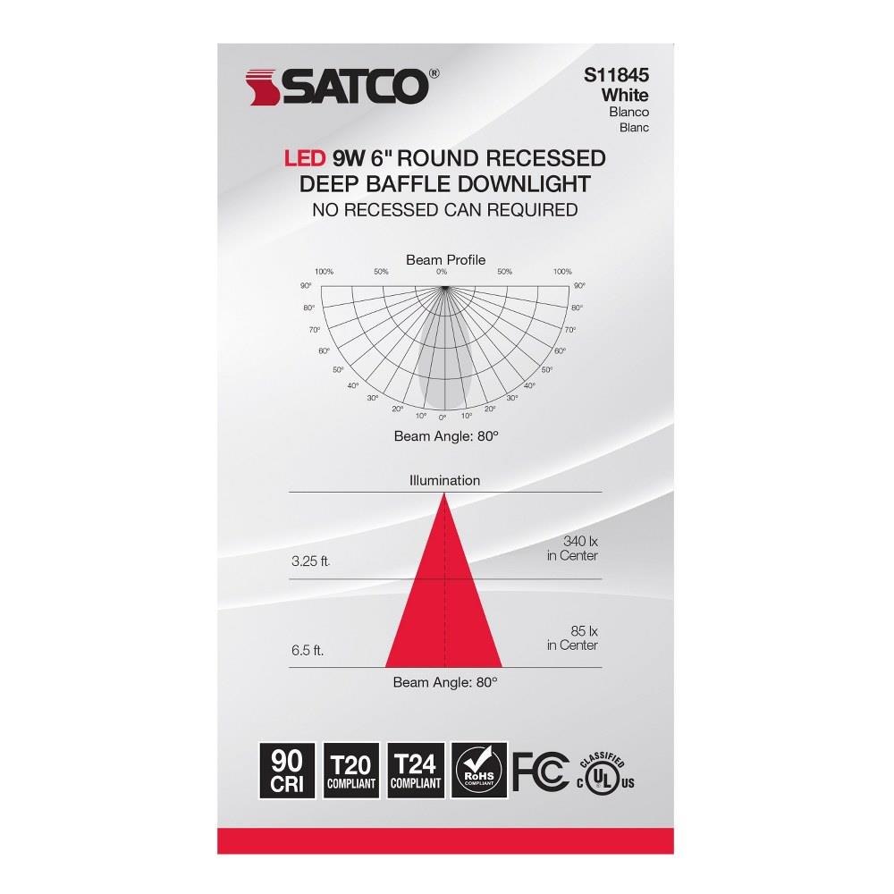 Satco - S11845 - 9W CCT-Selectable LED Deep Baffle Recessed Downlight-4 ...