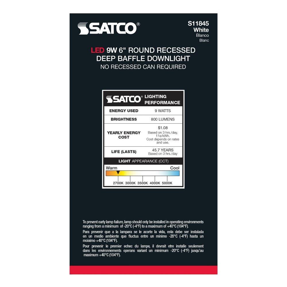 Satco - S11845 - 9W CCT-Selectable LED Deep Baffle Recessed Downlight-4 ...